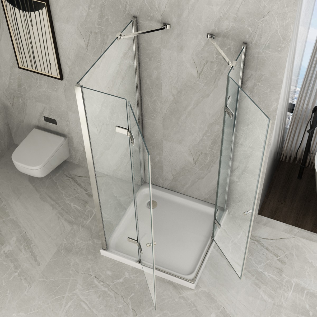 Cabine de douche 3 côtés Double porte battante Transparente 8mm H195 GLAM